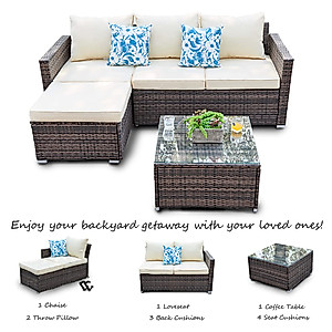 Suntone Patio Furniture Set All Weather Wicker Outdoor Sectional Patio Couch Rattan Patio Sectional with Table and Chairs, 3 Piece Patio Sofa Set, Beige