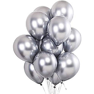 12Inch Chrome Metallic Silver Balloons for Party 50 Pcs Thick Latex Balloons for Party Decorations (Silver)