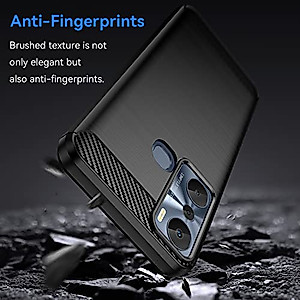YZKJSZ Case for Infinix Hot 20i + Screen Protector Tempered Glass Protective Film - Soft Gel Carbon Fiber TPU Cover for Infinix Hot 20i (6.6") - Black