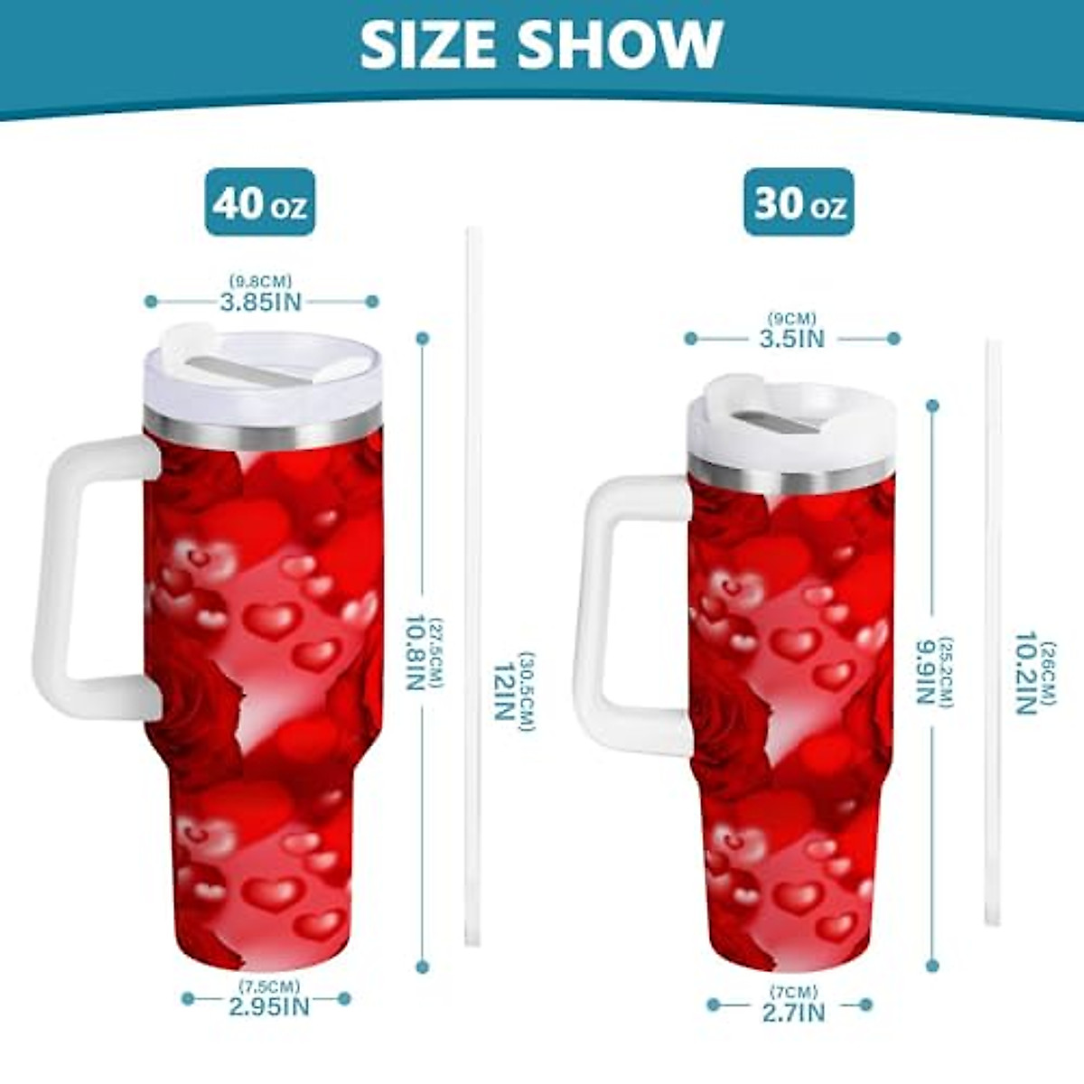 RPLIFE Roses Red 40oz Tumbler with Handle, Stainless Steel Tumbler with Straw, Coffee Tumbler