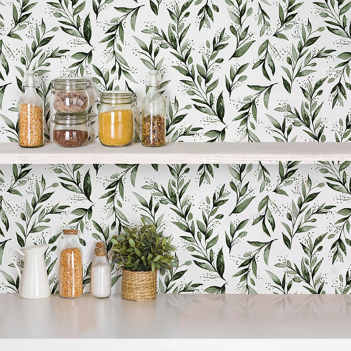 Erfoni Leaf Peel and Stick Wallpaper Green Contact Paper 17.7"x 118.1" Green Leaves Self Adhesive Wallpaper Removable Wallpaper for Cabinets Decor