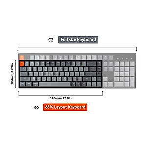 Keychron K6 65% Compact 68 Keys Wireless Mechanical Keyboard for Mac, Hot-swappable White Backlight, Bluetooth, Multitasking, Type-C Wired Gaming Keyboard for Windows with Gateron Brown Switch