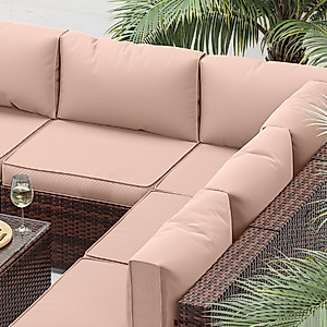 UDPATIO Outdoor Replacement Cushions for Patio Furniture, Water-Resistant Patio Cushions for 6-Seat Sectional Patio Conversation Sets, 14-Piece Outdoor Couch Cushions Patio Sofa Cushions (Beige)
