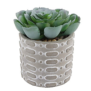 Flora Bunda Mid Century Artificial Plants Cactus Set of 2 Fake Succulent in 3" Cement Diamond line Pot Grey Planter, Potted Plants, for Home Office Decorations