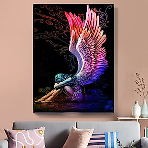 DIY Diamond Painting Sad Angel 5D Full Round Diamond Crystal Rhinestones Adult by Number Painting Art Kit Wall Decor Gift 16x12 Inch