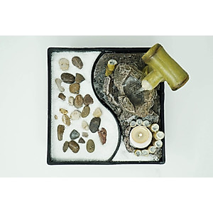 SPH Zen Garden Bamboo Water Fountain for Home/Indoor/Desk/Office/Relaxing with Candle and Sandbox/Water Fountain for Peace and Meditation