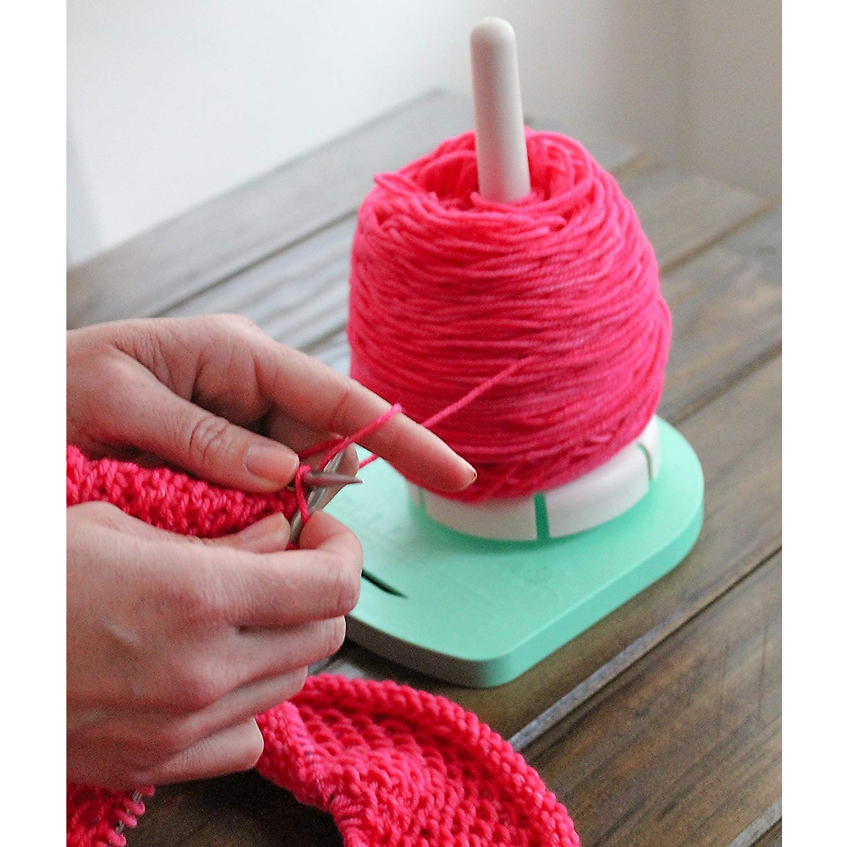 Yarn Dispenser by Yarn Valet – Non-Slip Base with Built-in Holder for Markers, Pattern and 4” Gauge Ruler