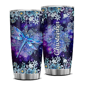 Wassmin Personalized Animal Tumbler Cup With Lid 20oz 30oz Custom Name Animal Stainless Steel Double Wall Vacuum Insulated Tumblers Coffee Travel Mug Birthday Christmas Customized Gifts (Dragonfly)