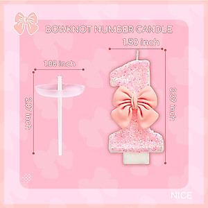 PHD CAKE 2.76 Inch Number 1 Pink Bowknot Birthday Candles, Cute Themed Number Candles, Party Celebration