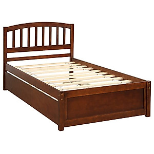 n/a Twin Size Platform Bed Wood Bed Frame with Trundle, Pine