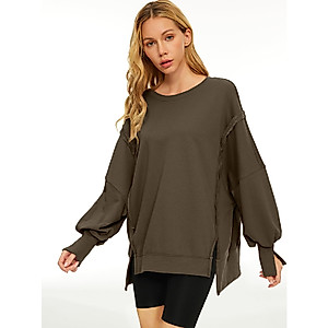 Trendy Queen Womens Oversized Sweatshirts Hoodies Crewneck Shirts Fall Outfits Teen Girls Y2k Winter Clothes Light Coffee XL