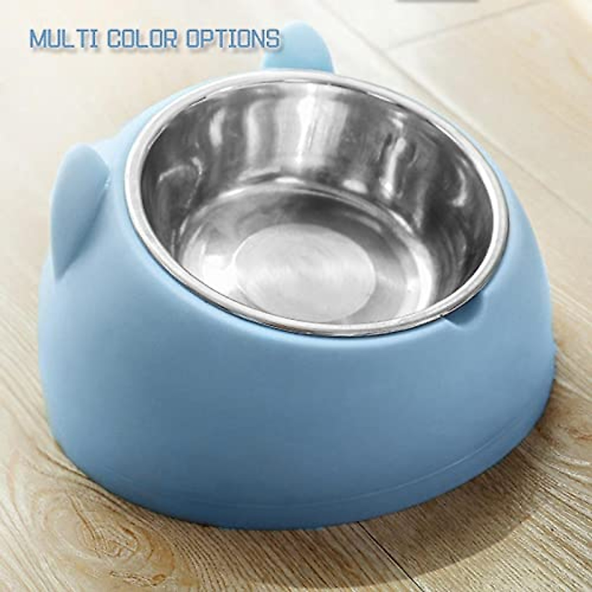 MagiDeal Pet Feeder 15° Raised Water Food Feeder Pet Supplies Tilted Elevated Non Slip Metal Single Bowl for Cat Dog for Indoor Cats Puppy Small Dogs, Blue