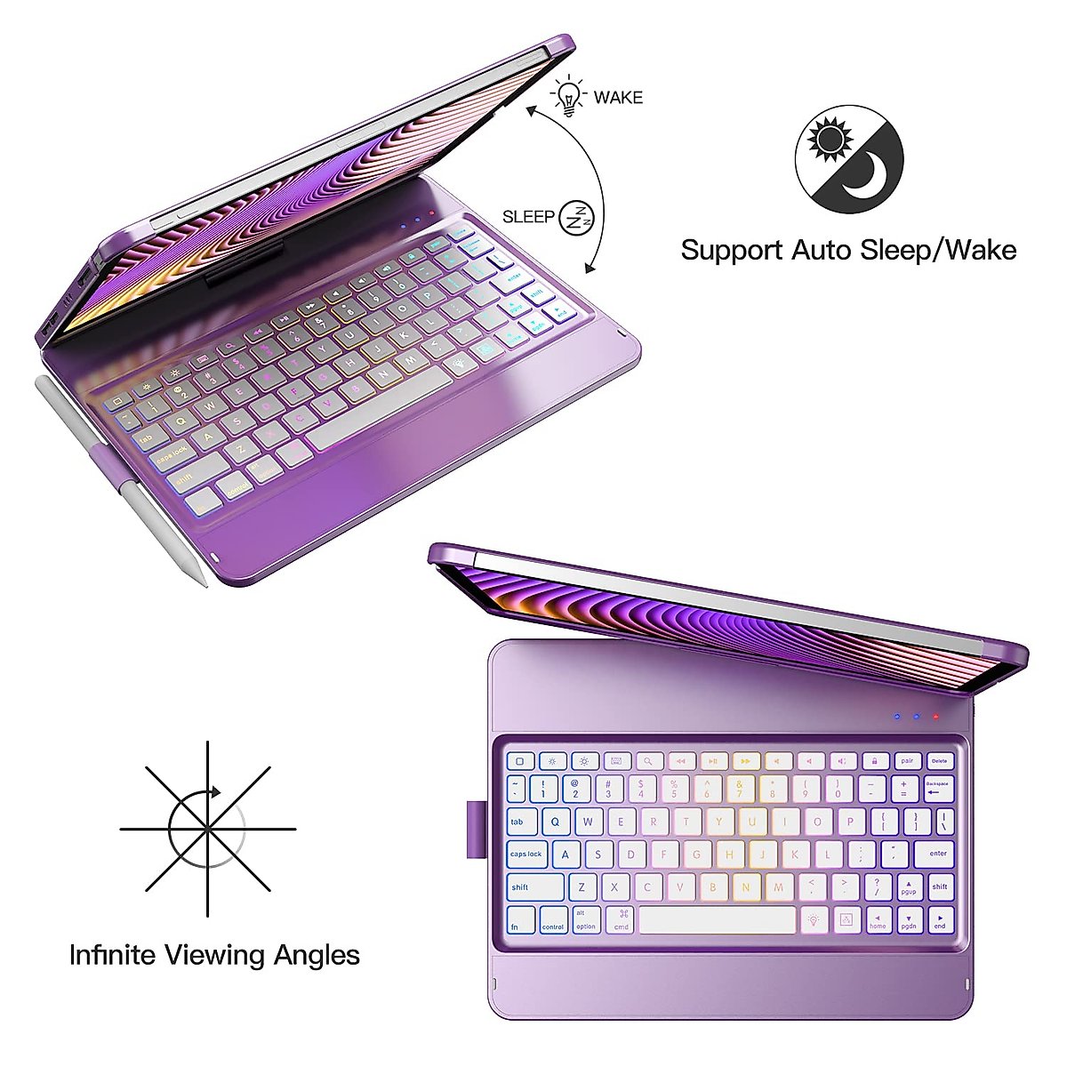 GGH Keyboard Case for iPad Pro 11 inch (4th/3rd/2nd/1st Gen),iPad Air 5th/4th Generation Case with Keyboard 10.9 inch,10 Color Backlight Bluetooth Keyboard with Pencil Holder,360° Rotatable Screen