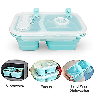 CARTINTS Collapsible Silicone Lunch Box Silicone Lunch Containers Collapsible Bowls with Lids for Camping, Microwave and Freezer Safe, with 2 Compartments