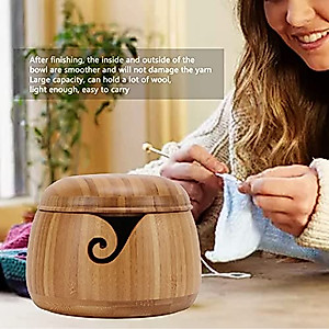 Yarn Bowl, Bamboo Crocheting Bowl Round Knitting Wool Storage Yarn Storage Handmade With Holes, With Removable Lid, Yarn Storage Bowl for DIY Knitting Crocheting Accessories, Large Capacity