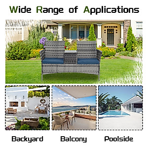 PatLoom Outdoor Patio Loveseat Set with Coffee & Cushions, 2-Seat Wicker for Rattan, Garden, Lawn Weather Resistant