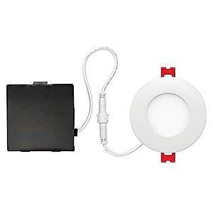 3" Ultra Slim LED Integrated Recessed Lighting Kit, 6 Watts, Energy Star, IC Rated, Dimmable, Wet Rated, White Finish, 3.25" Hole Size,91072