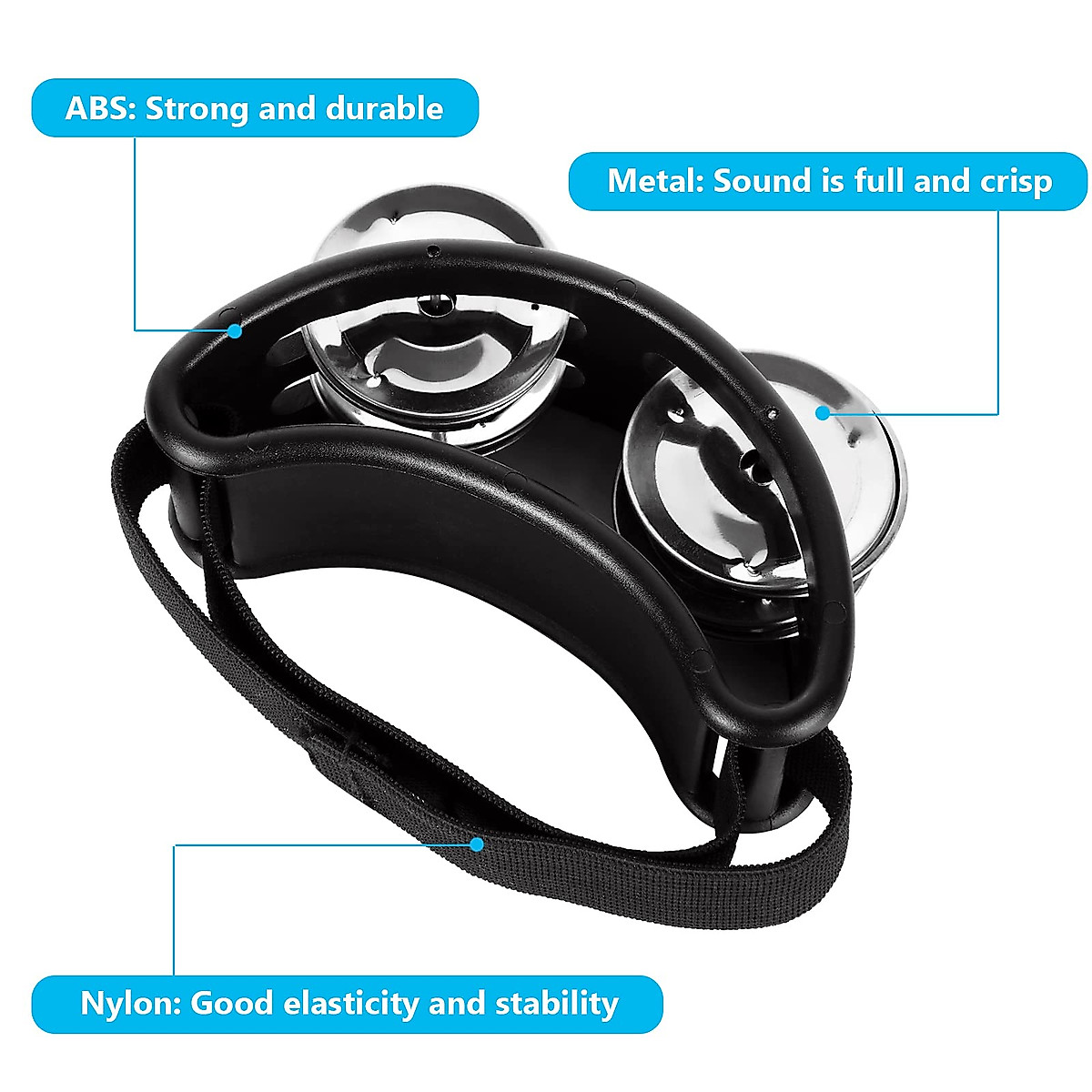 4 PCS Foot Tambourine for Adults, Black Foot Percussion Instruments with Metal Steel Jingle Bell for Guitar Drum Accessory Instrument