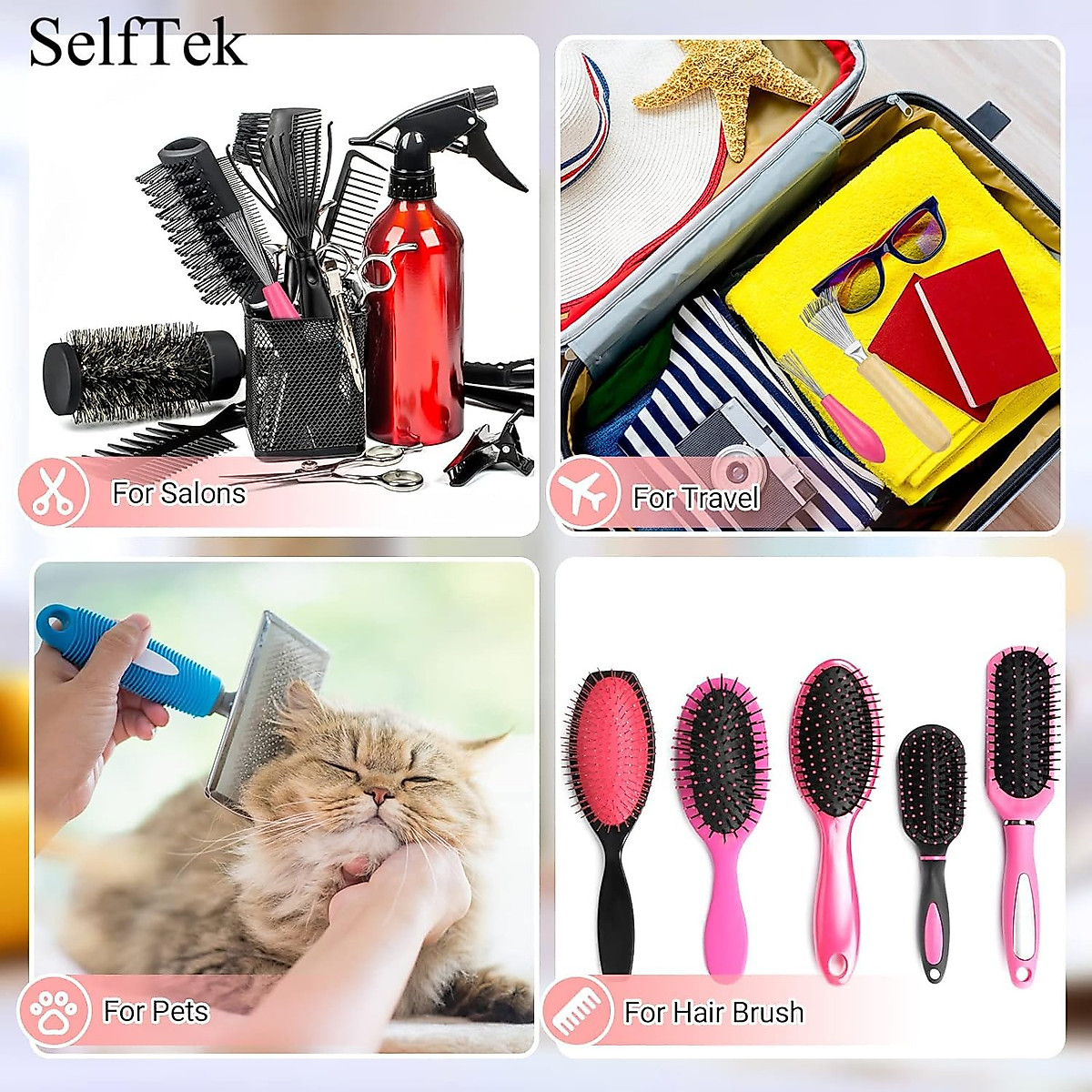 SelfTek 4 Pack Hair Brush Cleaning Tool for Removing Hair and Dust - Home or Salon Use