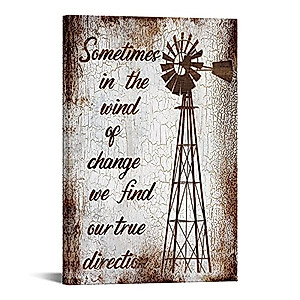 Farmhouse Canvas Wall Art for Living Room Vintage Windmill with Inspirational Quote Pictures Painting on Canvas Rustic Brown Home Wall Decor Framed Artwork Ready to Hang 24x36