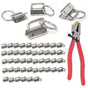51 Sets Key Fob Hardware with Key Fob Pliers Tool, Glass Running Pliers Attach Rubber Tips for Key Fob Hardware Install and Stained Glass Work, red