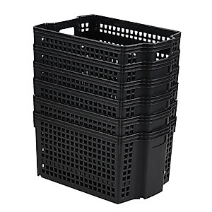 Anbers Plastic Stackable Storage Baskets, 6 Packs Small Stacking Basket Bins, Black