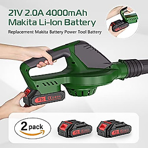 21V Leaf Blower Cordless with Battery and Charger, 5 Speeds Adjustable Cordless Battery Operated Blower for Lawn Care, Small Electric Cordless Leaf Blower with 2 Batteries Cordless Blower
