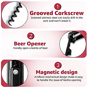 Multi-functional Corkscrew Wine Bottle Opener - Metallic beer Opener for sommeliers, waiters, and bartenders, Great for Gifts for Parties, With Magnet for Easy Storage and Hanging