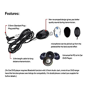 Zbark 3.5mm Microphone External Mic Assembly for Car Vehicle Head Unit Bluetooth Enabled Stereo Radio GPS DVD