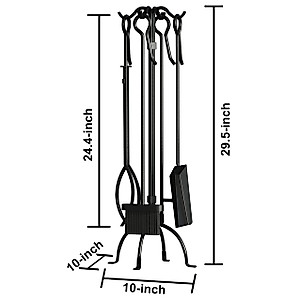 Fire Beauty 5-Piece Fireplace Tools Set, Heavy Duty Wrought Iron Fire Place Toolset, Black