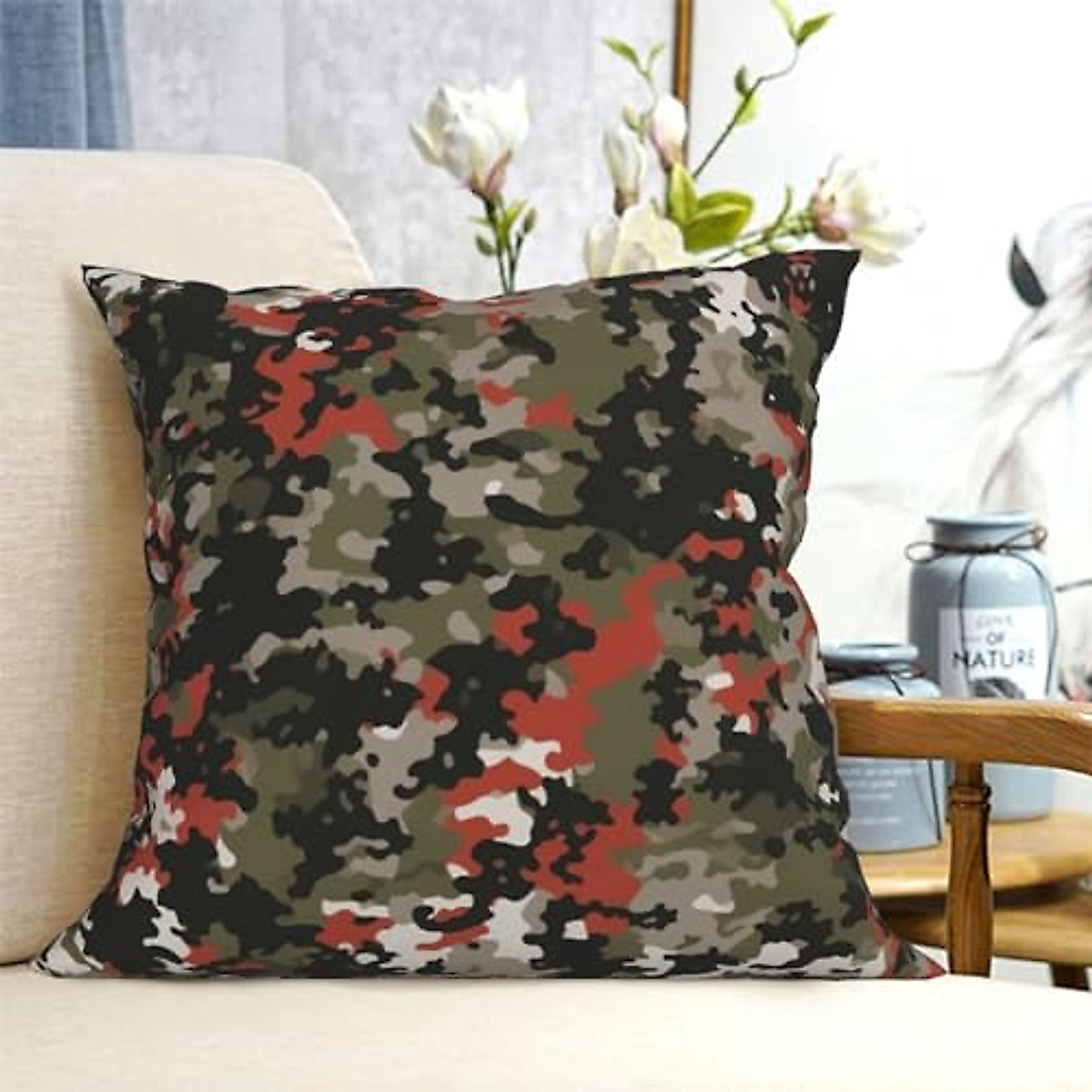 RLDOBOFE Camo Print Throw Pillow Covers Decorative Pillow Cover Square Cushion Cases Soft Cushion Cover Throw Sofa Pillow Case for Home Decor Living Room Bed Couch Car 18"x18"