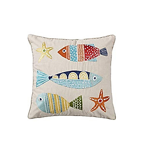 Levtex Home St. Anton Multi Color Fish Pillow, Beach, Front:25% Linen, 75% Cotton; Back: 100% Cotton, Natural, Multicolor