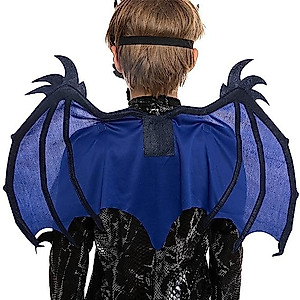Spooktacular Creations Halloween Kids Boys Black and Blue Dragon costume, Dragon Wings and Mask for Halloween Parties, Cosplay-S(5-7yr)