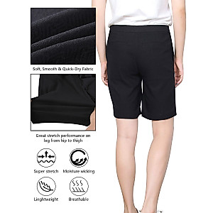 Senxcover Dress Shorts for Women, Women’s Golf Shorts Black Chino Bermuda Shorts Casual Summer Knee Length Stretch Walking Shorts with Pockets Size 6