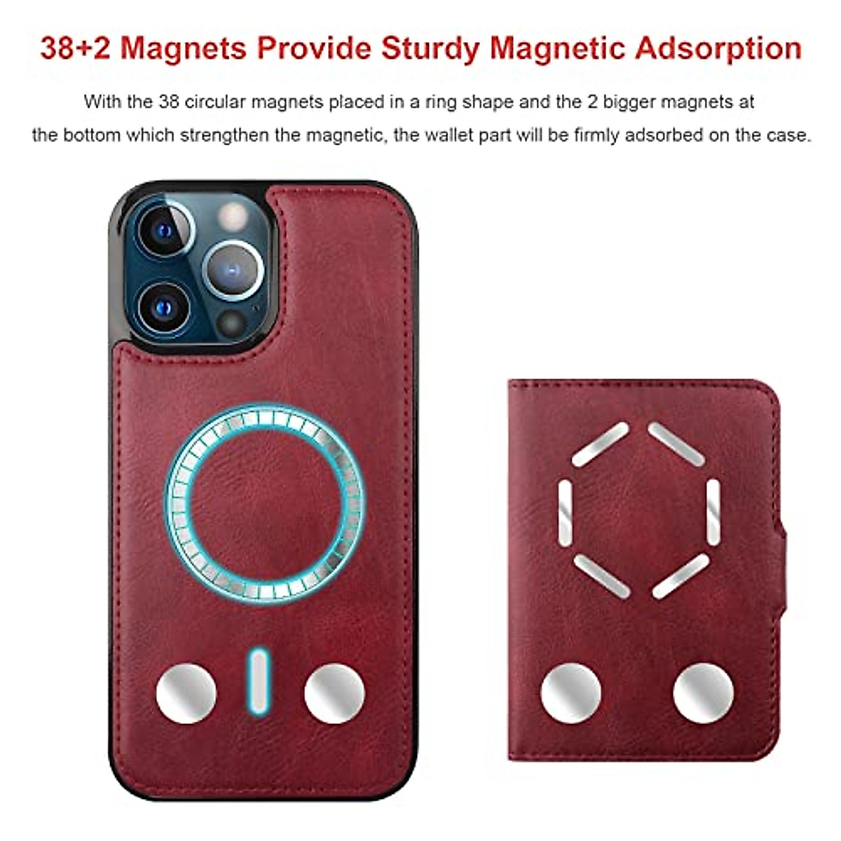 Bocasal Wallet Case for iPhone 13 Pro Max Compatible with MagSafe Magnetic RFID Blocking Detachable Premium PU Leather Flip Case with Card Slots Holder Kickstand Wireless Charging 6.7 Inch (Wine Red)