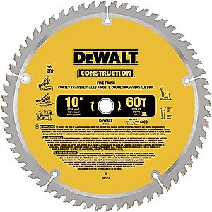 DEWALT 10-Inch Miter / Table Saw Blade, ATB, Thin Kerf, Crosscutting, 5/8-Inch Arbor, 60-Tooth (DW3106)