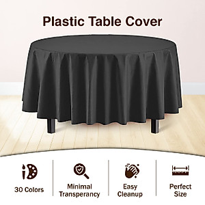 Exquisite 12-Pack Premium Plastic Tablecloth 84in. Round Table Cover - Black