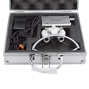 2.5X Binocular Loupes 420mm Optical Glasses +3W LED Headlight Lamp with Filter + Aluminum Box Silver
