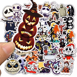 The Nightmare Before Christmas Thriller Horror Style Toy Stickers (50 PCS) Funny Tim Burton's Stickers for Teens, Girls, Kids - Halloween Theme Stickers for Waterbottles,Laptop,Phone (Halloween)