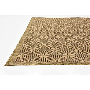 Unique Loom Trellis Collection Area Rug-Geometric Border Design, Moroccan Inspired for Indoor/Outdoor Décor, 8 ft x 11 ft 4 in, Light Brown/Brown