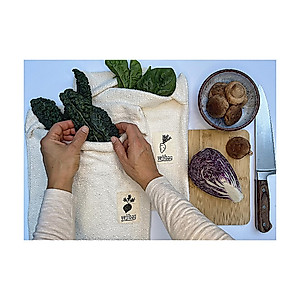 VEJIBAG Variety Pack | Certified Organic Cotton Vegetable Crisper Bags | Made in USA | 3 Bags-Standard, Large,Extra Large | Plastic Free