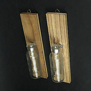 Set of 2 Primitive Farmhouse Wall Mounted Bud Vase Flower Sconces, Brown, One Size