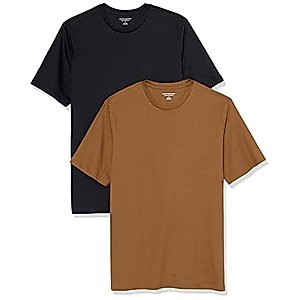 Amazon Essentials Men's Regular-Fit Short-Sleeve Crewneck T-Shirt, Pack of 2, Black/Brown, Large