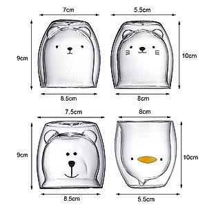 MOOVGTP 4Pcs Cute Coffee Mugs, Bear Duck Cat Tea Cup Double Wall Glass Mugs Milk Cup for Office and Personal Birthday 4 Count Pack of 1 201211ZY074444 8997 1506569821