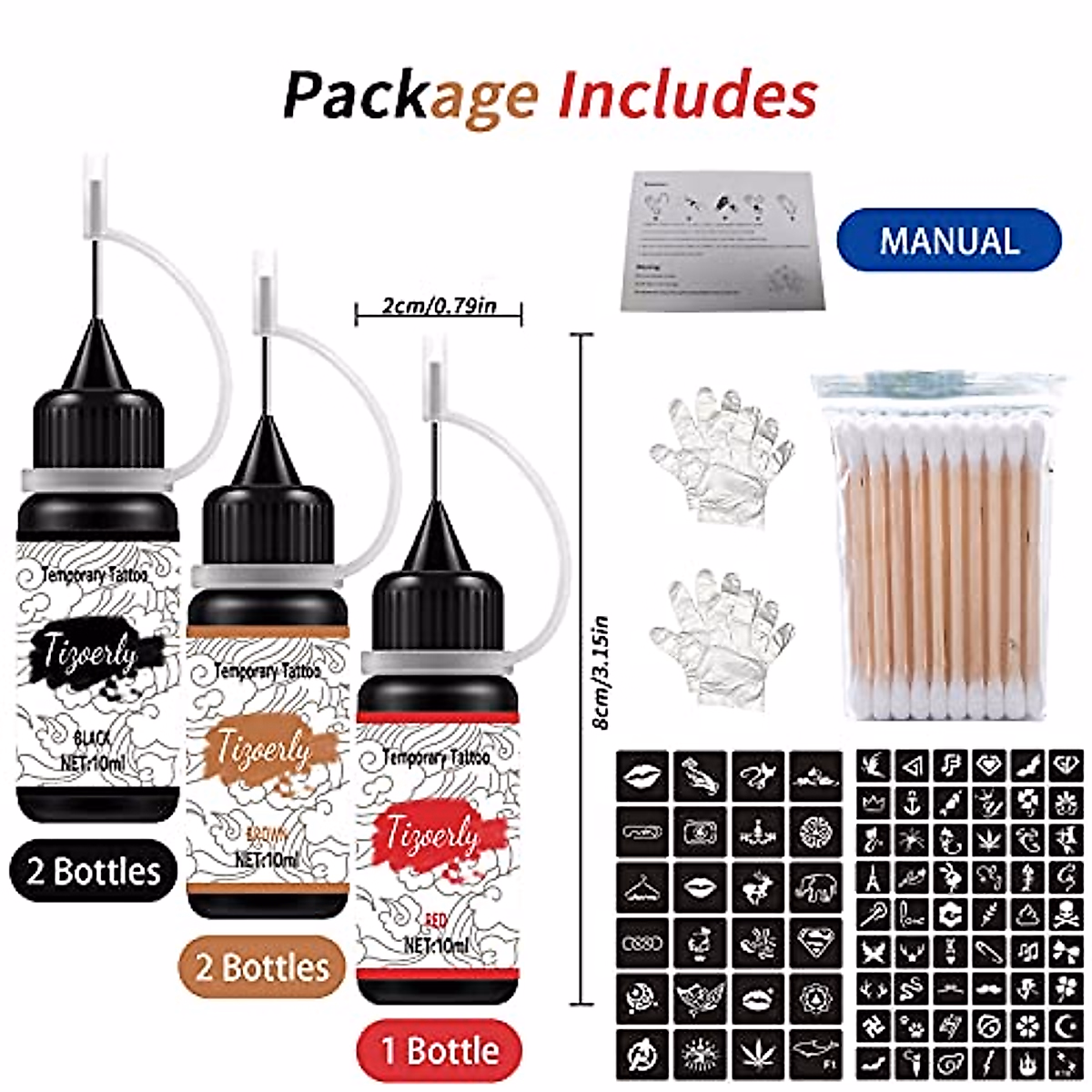 Temporary Tattoos Kits, Semi Permanent Tattoos, DIY Fake Freckles Temporary Tattoos for Women Men Kids Party,Summer Trend hand Ink with 78 Pcs Tattoo Stencils,Jagua Gel - Full Kit 5 Bottles