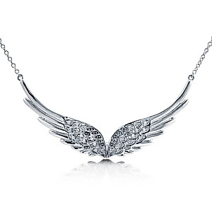 BERRICLE Sterling Silver Angel Wings Cubic Zirconia CZ Fashion Pendant Necklace for Women, Rhodium Plated