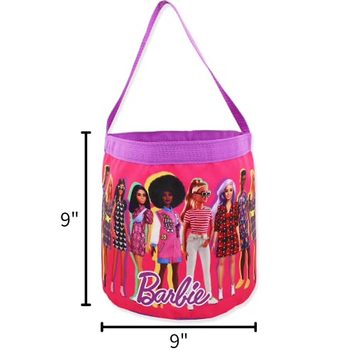 Barbie Collapsible Nylon Basket Bucket Tote Bag (One Size, Pink)