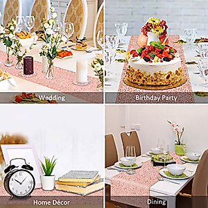 Syntus Sequin Table Runner Rose Golden, 2 Pack 12 x 72 inch Glitter Rose Gold Table Runner Rectangle for Graduation Party Supplies Decorations Wedding, Birthday & Baby Shower