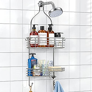 SMARTAKE Hanging Shower Head Caddy, Rustproof Bathroom Shower Shelf Organizer, SUS201 Stainless Steel Over The Shower Storage Rack, for Toilet, Bathroom and Shower Room, Silver