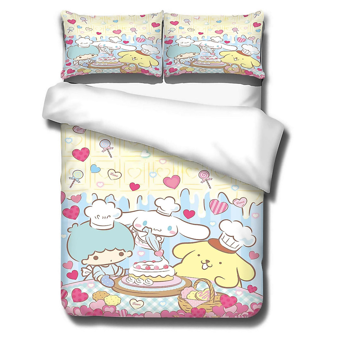 EIANLAI 3 Piece Anime Bedding Set 3D Printed Cartoon Soft Duvet Cover Set for Bedroom (1 Duvet Cover & 2 Pillowcases)-Full